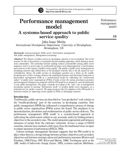 Pdf Performance Management Model