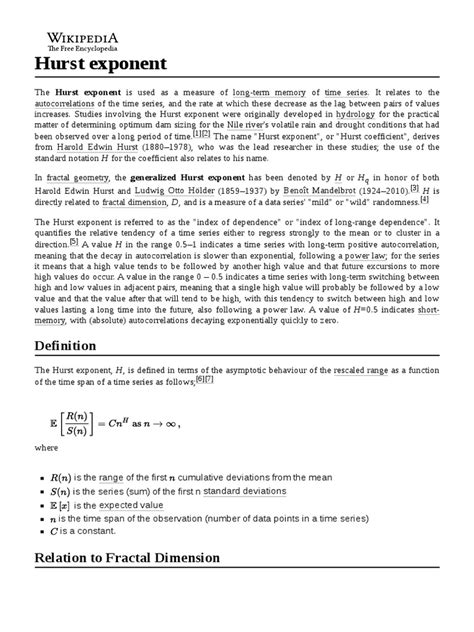 Hurst Exponent Pdf Mathematics Statistical Theory
