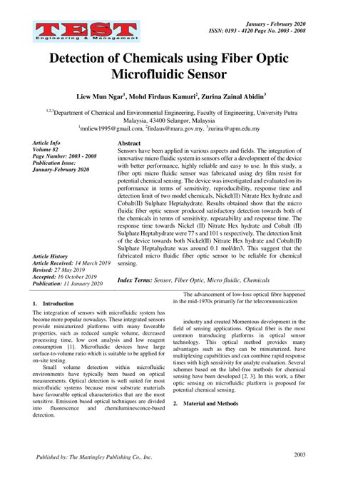 Pdf Detection Of Chemicals Using Fiber Optic Microfluidic Sensor