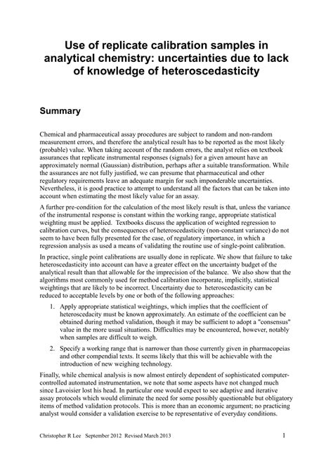 PDF Calibration Uncertainty In Pharmaceutical Analysis Replicate Single Point Calibration