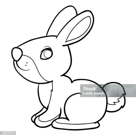 귀여운 토끼의 스케치 색칠 공부 만화 일러스트 흰색 배경에 고립 된 개체 벡터 귀여운에 대한 스톡 벡터 아트 및 기타 이미지