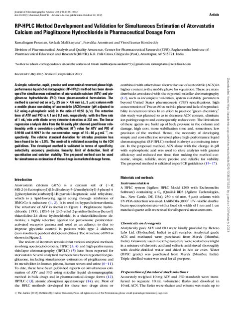 Pdf Rp Hplc Method Development And Validation For Simultaneous Estimation Of Atorvastatin