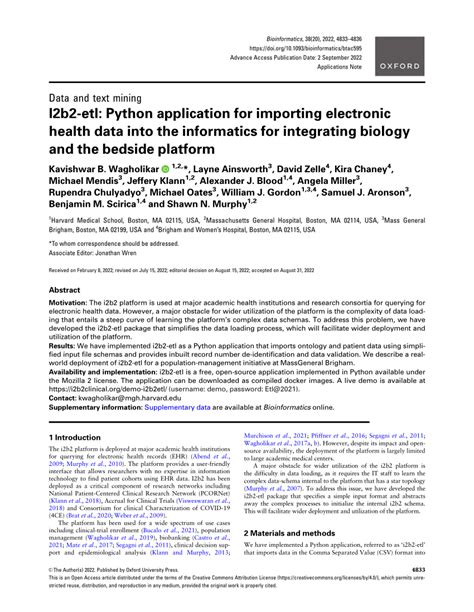 Pdf I2b2 Etl Python Application For Importing Electronic Health Data