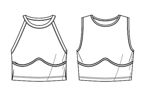 벡터 여성 탱크 탑 스케치 민소매 블라우스 패션 Cad 여름 자르기 티셔츠 기술 스케치 여성 플랫 템플릿 저지 또는 짠 직물