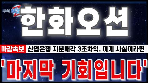 한화오션 주가 전망 4월28일 마감긴급속보 산업은행 지분매각 3조 차익 블록딜 터진다 마지막 기회옵니다 이때는