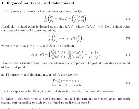 Solved 1 Eigenvalues Trace And Determinant In This Chegg Com
