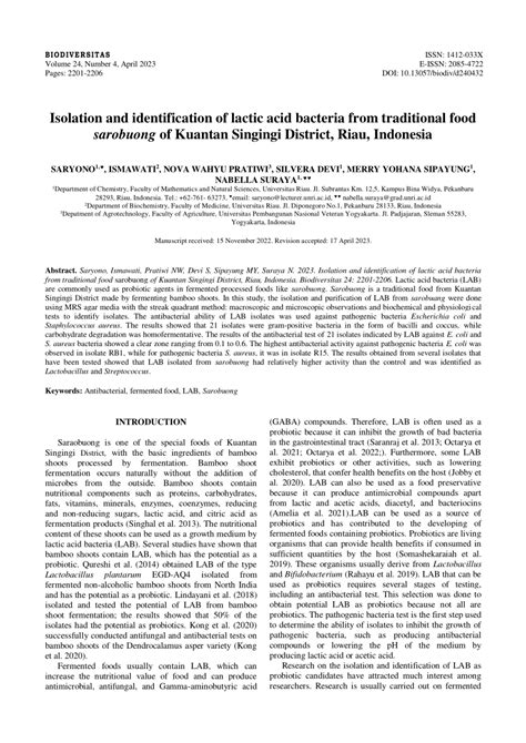 (PDF) Isolation and identification of lactic acid bacteria from traditional food sarobuong of ...