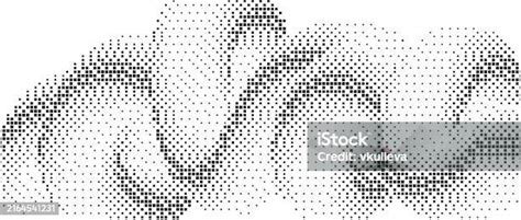 픽셀화된 그라디언트 물결선 모양입니다 블랙 디더 웨이브 텍스처 배경입니다 배너 포스터 전단지를 위한 점선 유체 곡선 형태 추상 디지털화 된 물결 모양의 오버레이 벽지 벡터