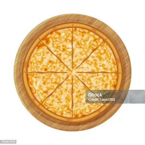 나무 접시에 치즈 피자입니다 포장 광고 메뉴에 대 한 개체입니다 흰색 절연 벡터 일러스트입니다 만화 0명에 대한 스톡 벡터 아트