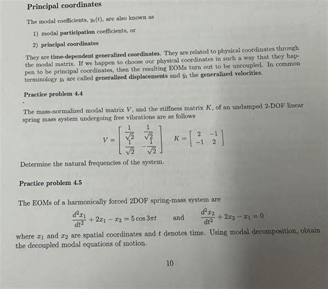 Solved Principal Coordinates The Modal Coefficients Yit