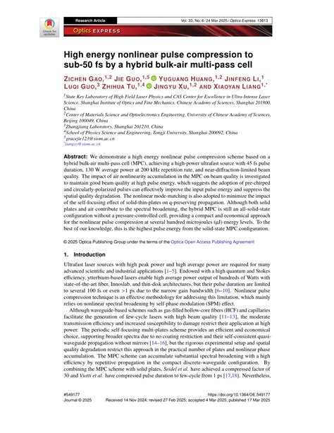 Pdf High Energy Nonlinear Pulse Compression To Sub 50 Fs By A Hybrid