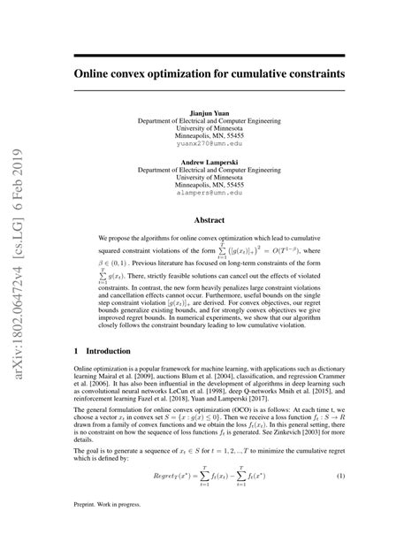 Pdf Online Convex Optimization For Cumulative Constraints