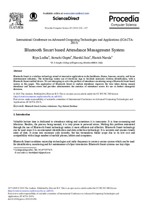 pdf bluetooth smart based attendance management system harish