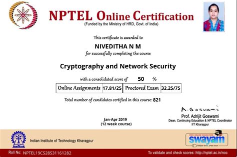 Niveditha Mahalingappa On Linkedin Nptel Cryptography Completed
