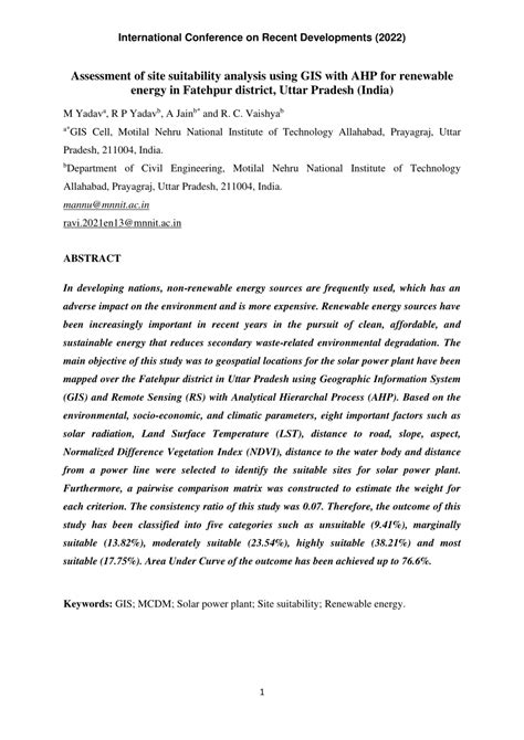 Pdf Assessment Of Site Suitability Analysis Using Gis With Ahp For Renewable Energy In