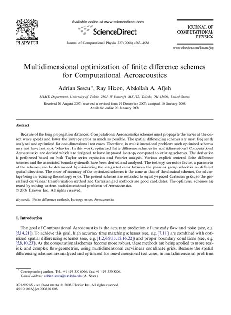 Pdf Multidimensional Optimization Of Finite Difference Schemes For