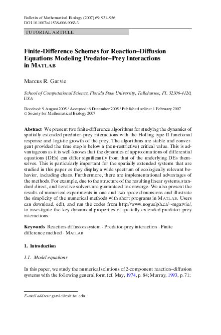 Pdf Finite Difference Schemes For Reactiondiffusion Equations Modeling Predatorprey