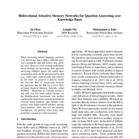 Bidirectional Attentive Memory Networks For Question Answering Over Knowledge Bases Acl Anthology