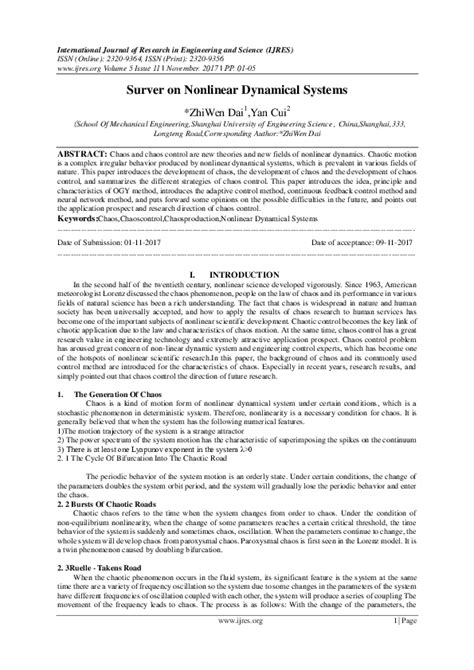 pdf surver on nonlinear dynamical systems ijers journal