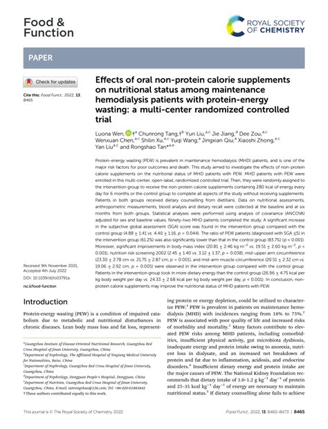Pdf Effects Of Oral Non Protein Calorie Supplements On Nutritional Status Among Maintenance