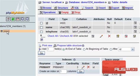 inserting fields into database tables using phpmyadmin web24