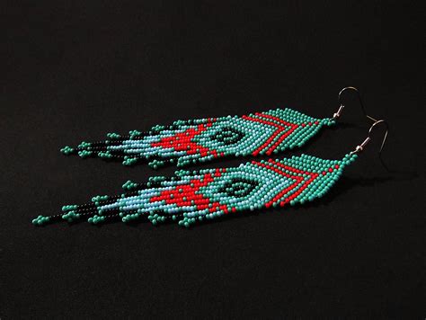 Feather Style Earrings Native American Beaded Earrings Turquoise
