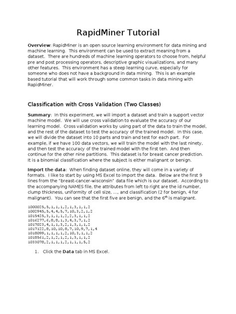 rapid miner tutorial pdf cross validation statistics support