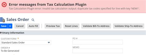 Error Invalid Tax Calculation Output Duplicate Tax Codes Specified