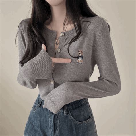 4컬러 곰돌이 자수 라운드 긴팔 니트 가디건 가을 겨울 신상 에이블리