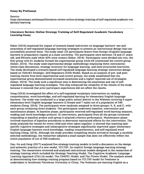 📗 Literature Review Online Strategy Training Of Self Regulated