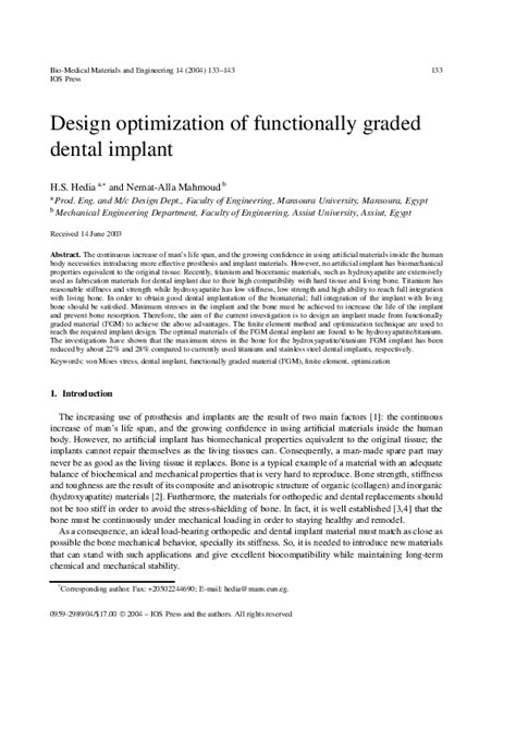 Pdf Design Optimization Of Functionally Graded Dental Implant