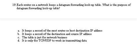 solved each router on a network keeps a datagram forwarding lookup