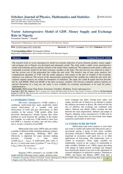 Pdf Citation Nwanneako Sabinus And Nnamdi Vector Autoregressive Model Of Gdp Money Supply And