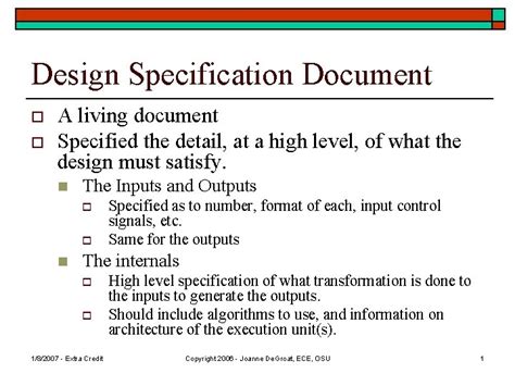 Design Specification Document O O A Living Document
