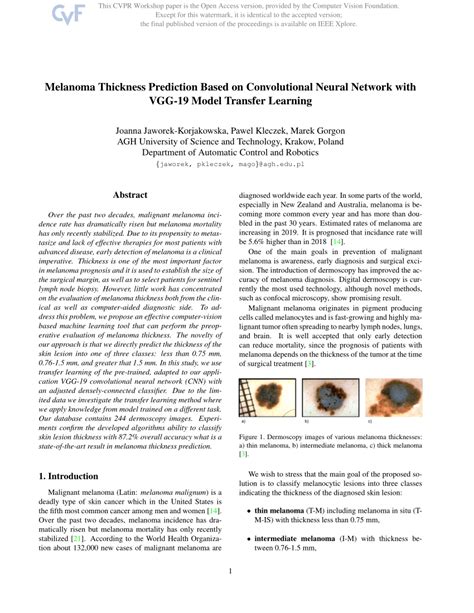 Pdf Melanoma Thickness Prediction Based On Convolutional Neural Network With Vgg 19 Model