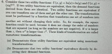 solved 6 consider these two utility functions