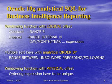 Ppt Oracle 10g Analytical Sql For Business Intelligence Reporting