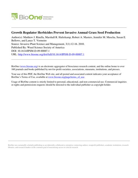 Pdf Growth Regulator Herbicides Prevent Invasive Annual Grass Seed