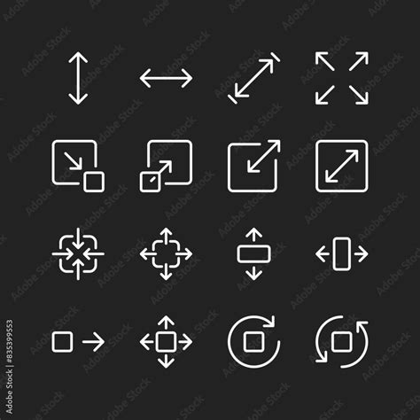 size icon set white lines on black background explore measurement and
