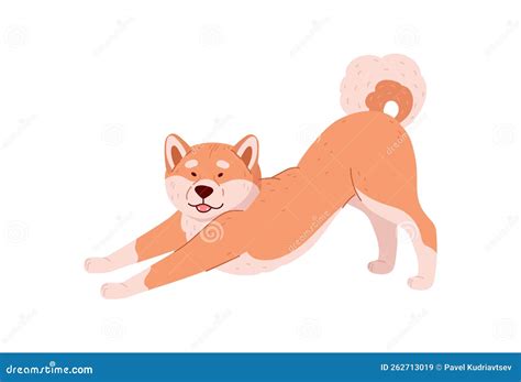 cute shiba inu stretching cartoon flat vector illustration isolated on