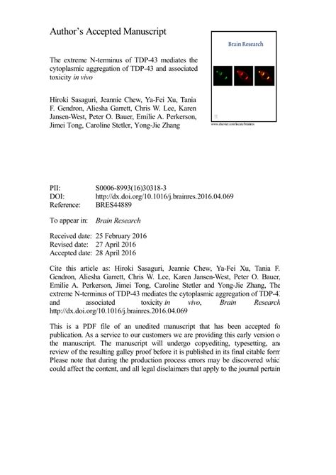 Pdf The Extreme N Terminus Of Tdp 43 Mediates The Cytoplasmic
