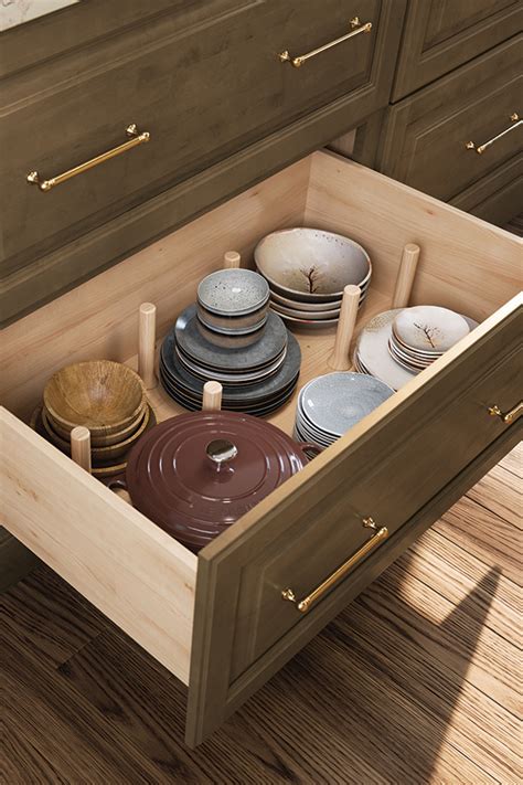 Two Drawer Base With Pegged Dish Organizer Schrock Cabinetry