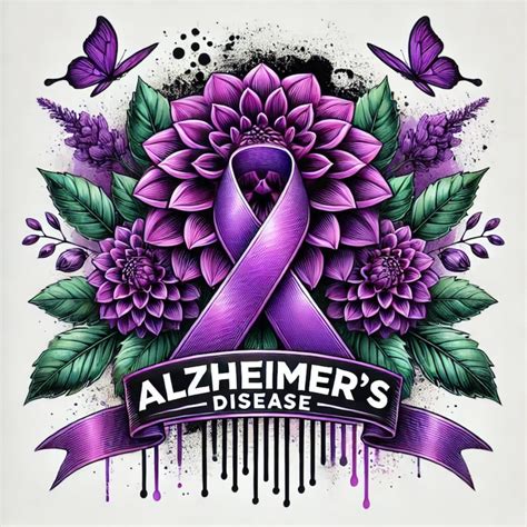 Alzheimer Awareness Purple Ribbon Clipart Dementia Support Art