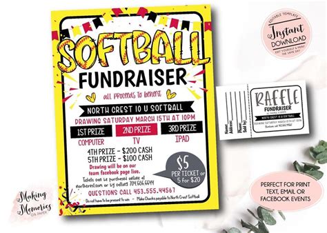 Editable Softball Fundraiser Template Sports Fundraiser Softball