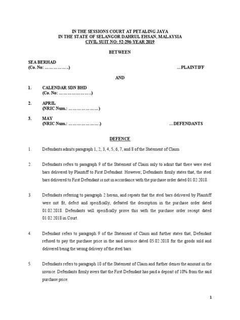 Statement Of Defence Pdf