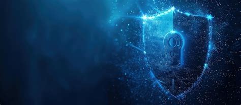 Futuristic Digital Security Shield With Keyhole On Blue Background Representing Cybersecurity