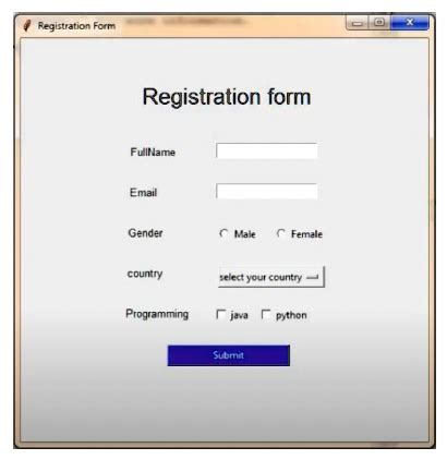 SOLVED Create The Following Registration Form Using The Tkinter Module In Python The Button