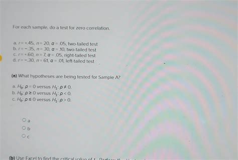 Solved For Each Sample Do A Test For Zero Correlation A
