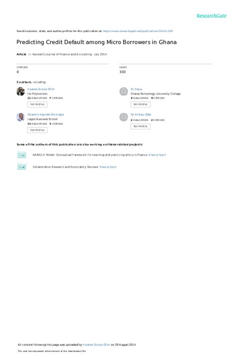 Pdf Predicting Credit Default Among Micro Borrowers In Ghana