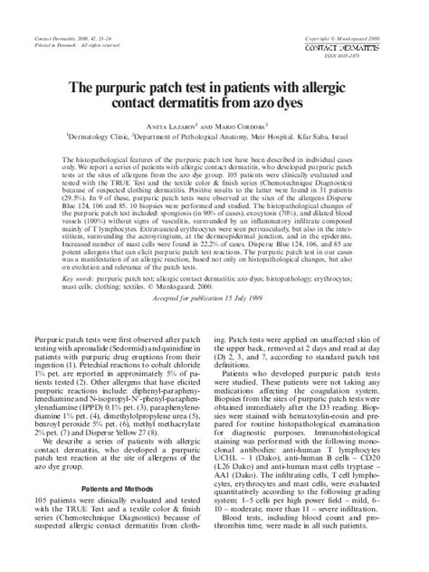 Pdf The Purpuric Patch Test In Patients With Allergic Contact Dermatitis From Azo Dyes Aneta